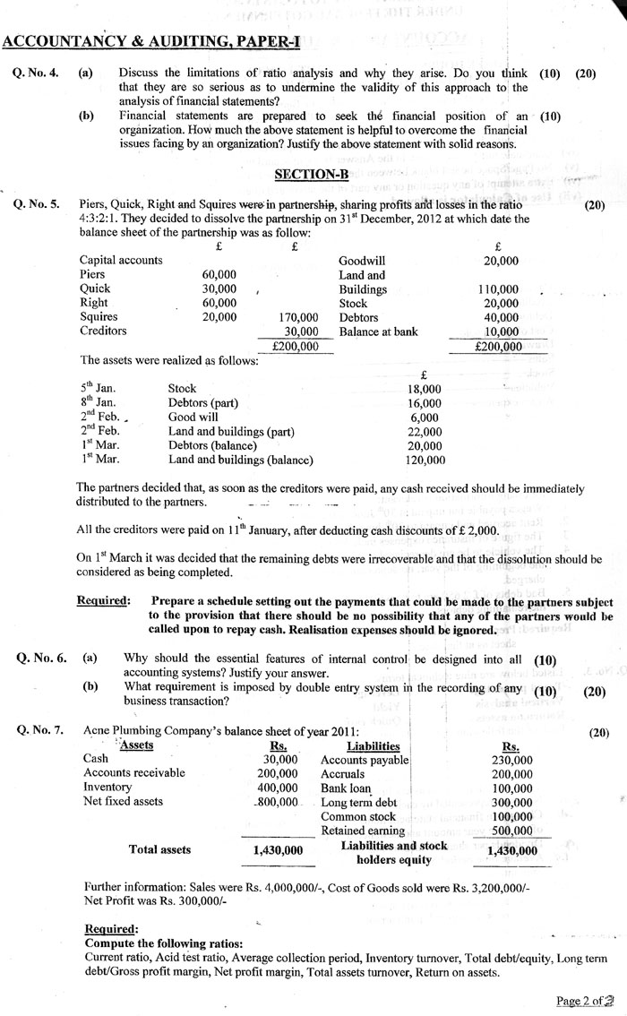 Accountancy & Auditing Paper I (CSS 2015 Papper) – Jahangir's World Times