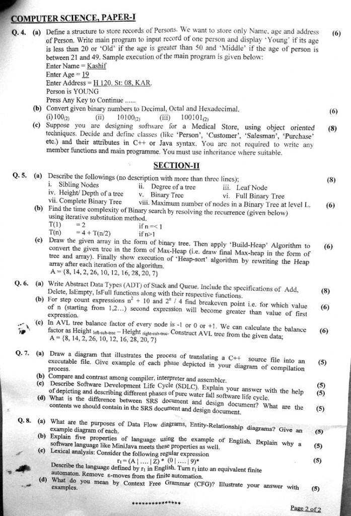 Computer Science Paper-I (CSS 2016 Paper) – Jahangir's World Times