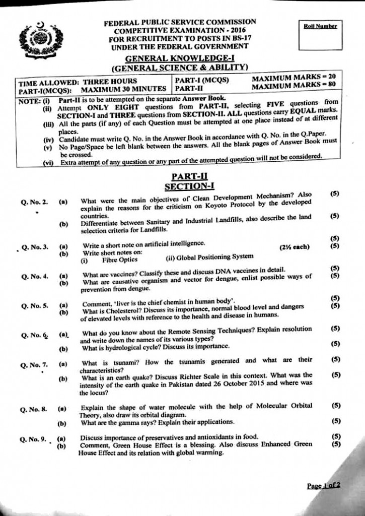General Science & Ability (CSS 2016 Paper) – Jahangir's World Times