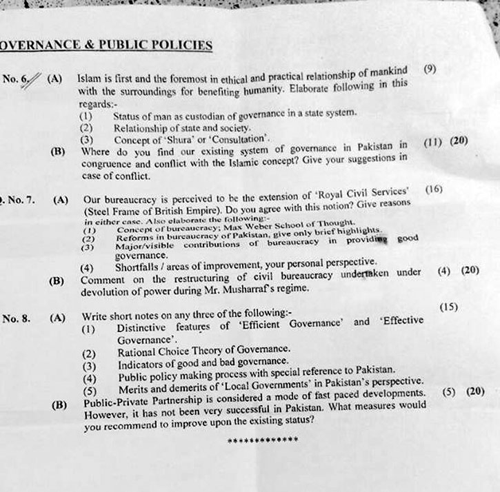 Governance & Public Policy CSS 2017 Paper – Jahangir's World Times