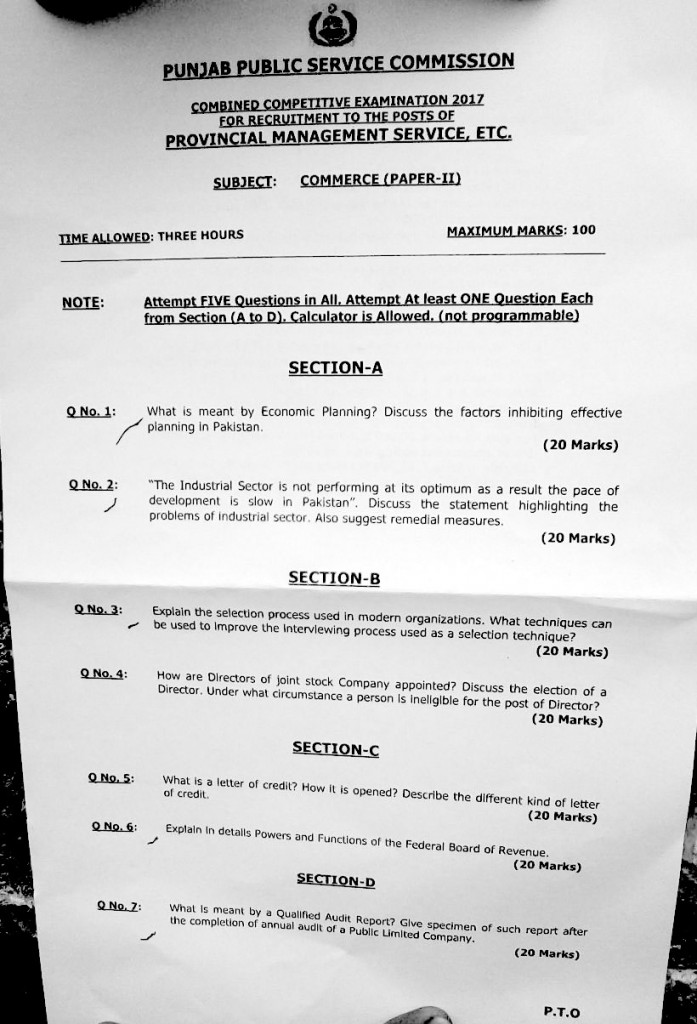 Commerce (Paper-II) PMS Past Paper 2017 – Jahangir's World Times