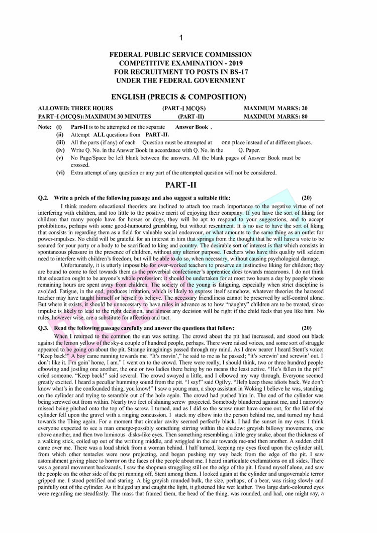 CSS-2019 English Précis and Composition Paper – Jahangir's World Times