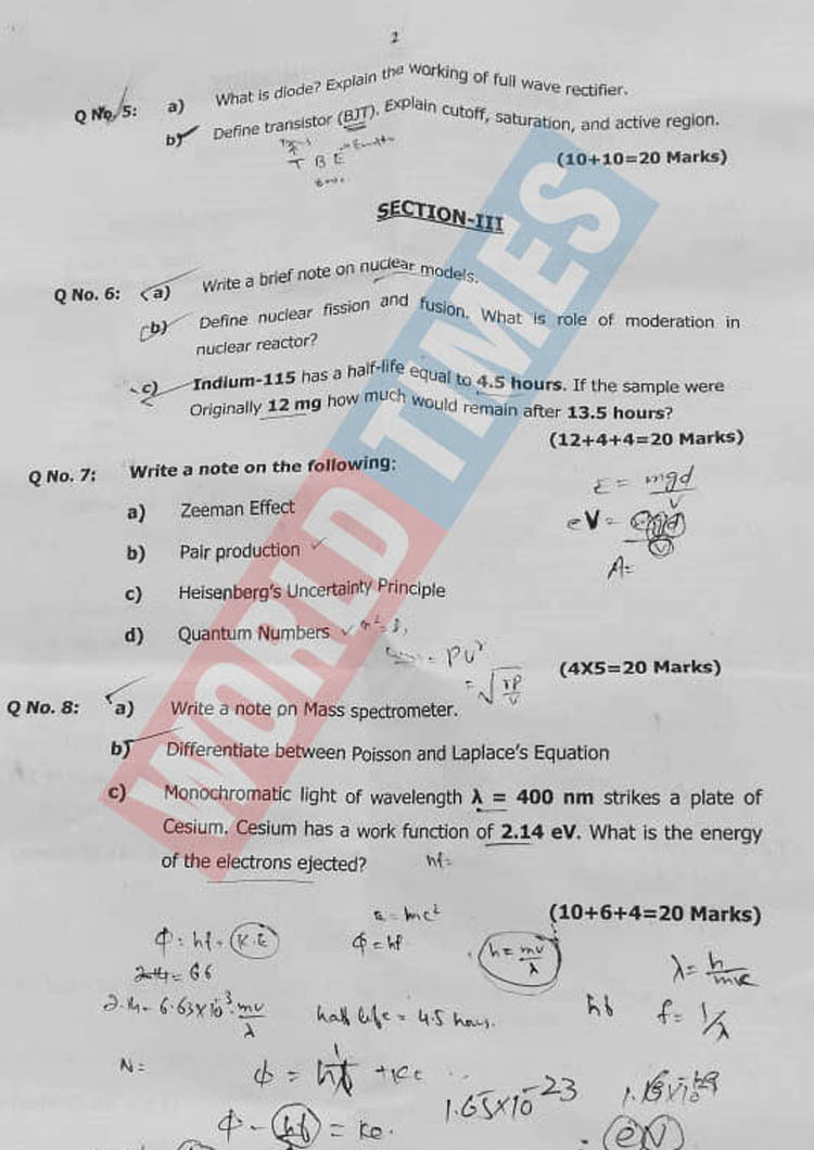 PMS-2019 Physics Paper II – Jahangir's World Times