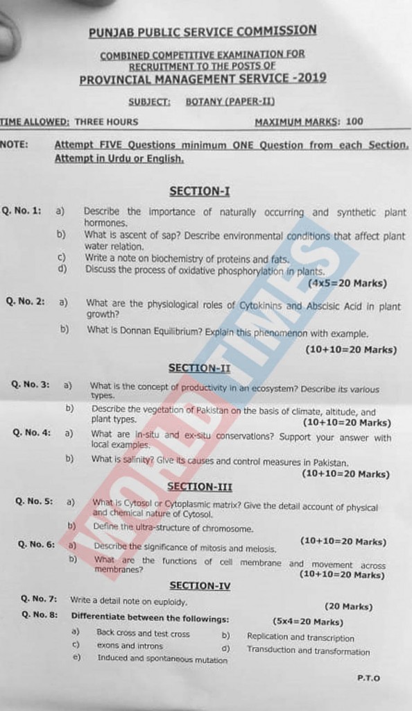 Pms 2019 Botany Paper Ii Jahangir S World Times