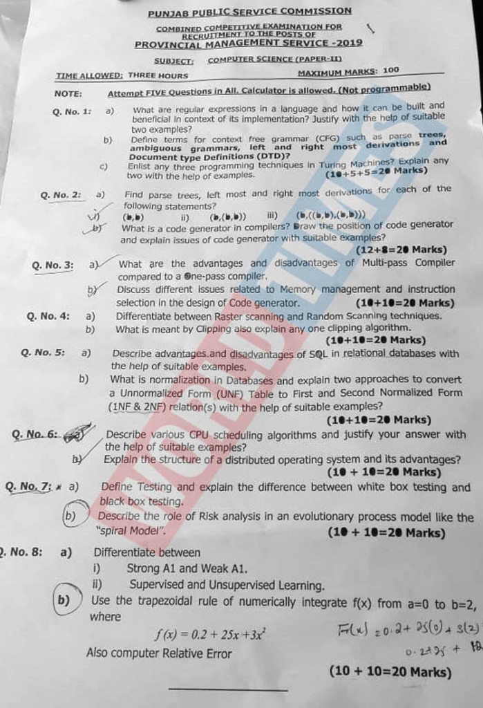 PMS-2019 Computer Science Paper II – Jahangir's World Times