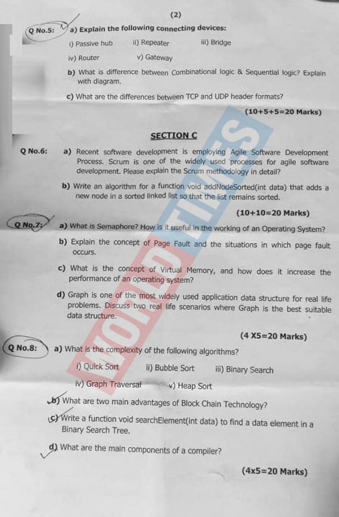 PMS-2019 Computer Science Paper I – Jahangir's World Times