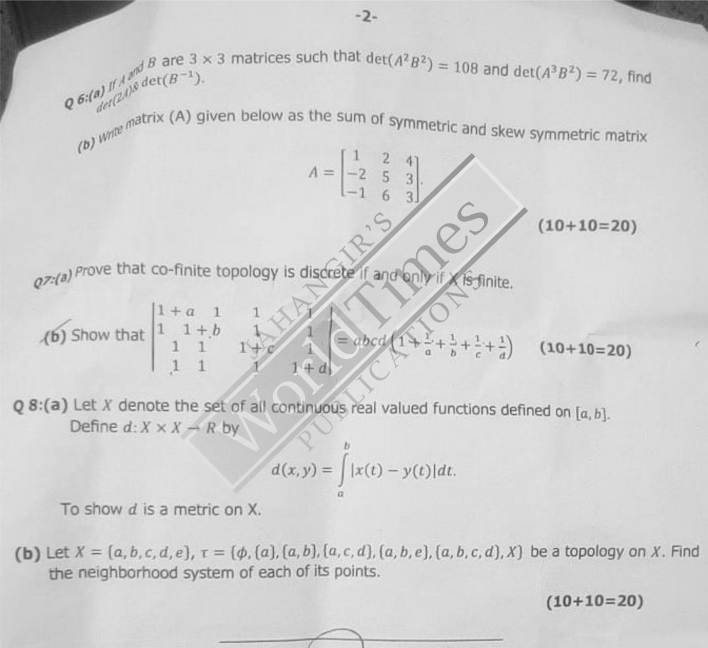 PMS Paper 2020: Mathematics II – Jahangir's World Times